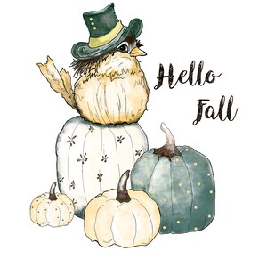 Fall Clipart Autumn Clipart Pumpkins Bird Hello Fall - Etsy