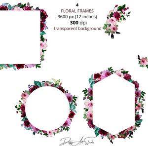 Burgundy Roses FRAMES Clipart Border Spring Summer Flowers Gold Frame ...