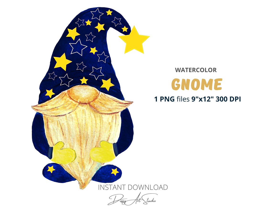 Watercolor Gnome Clipart, Hand-painted Gnome, Gnome Star, Instant ...