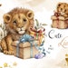 Cute Lions With Gift Boxes, Stars, Lions Clipart, Watercolor PNG, Cute ...