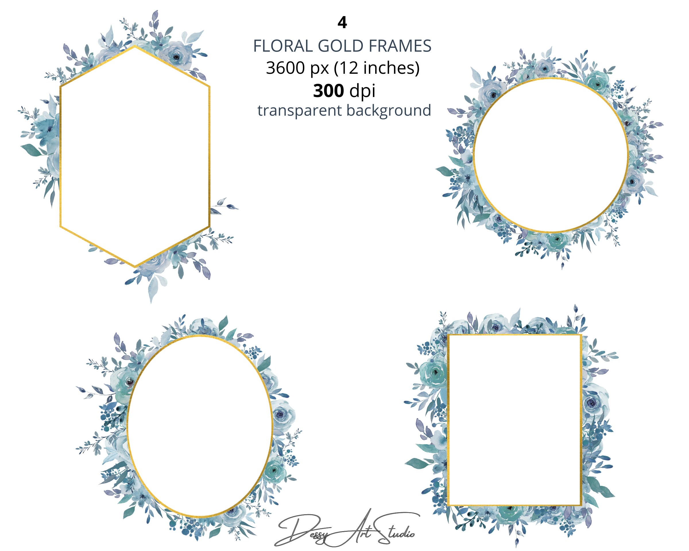 Frames With Blue Roses Watercolor Floral Clipart Flower Frames - Etsy