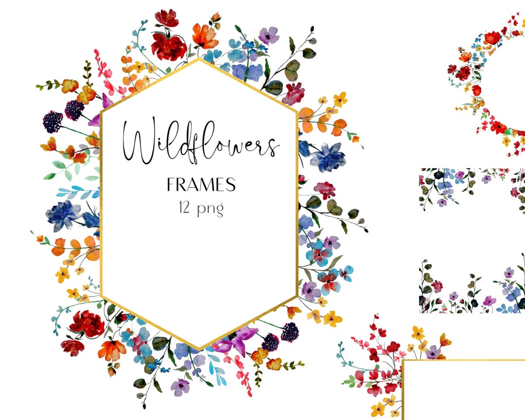 Wildflowers Frames Watercolor Floral Clipart Wildflower Frames Border ...