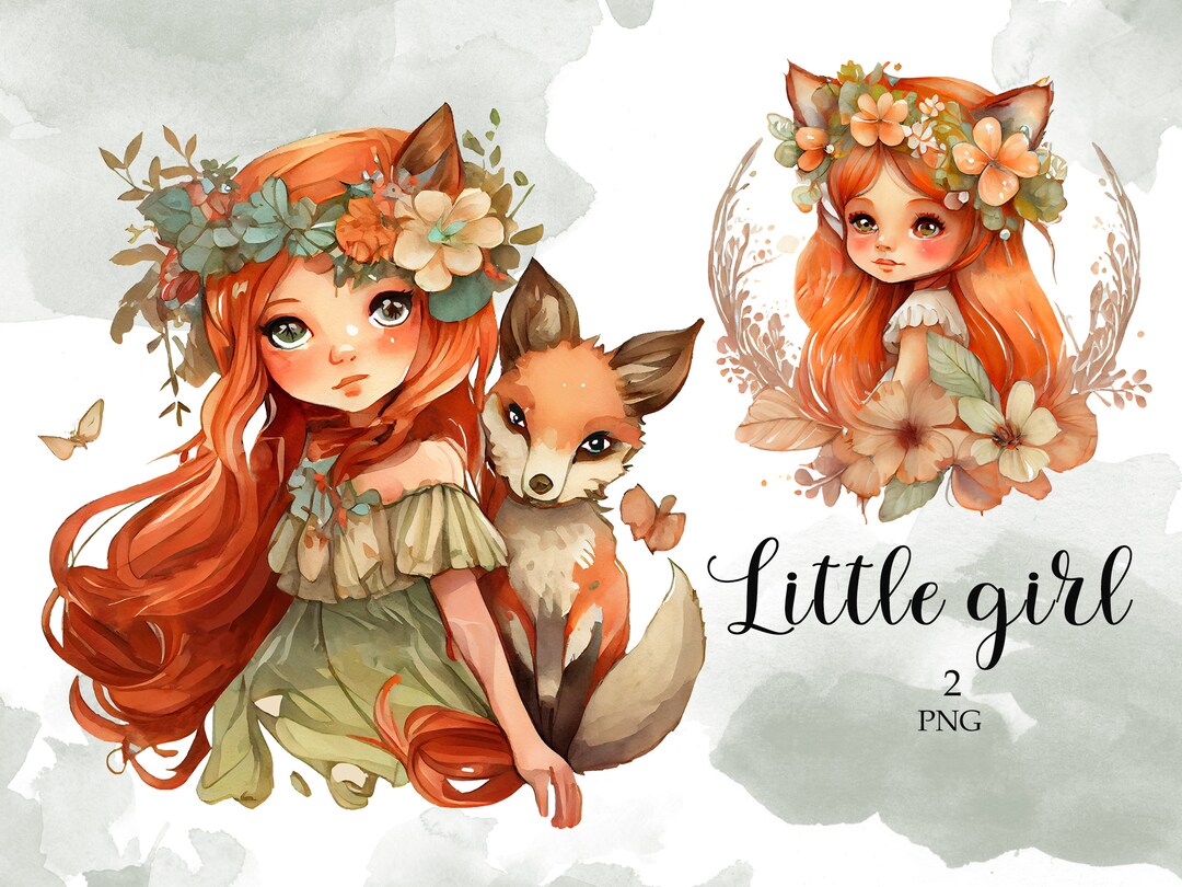 Girl Clipart, Fox Clipart, Nursery Decor, Woodland Clipart, Girl ...