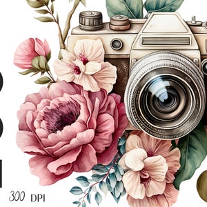 Floral Cameras Clipart, Cameras Png, Vintage Clipart, Retro Clip Art ...