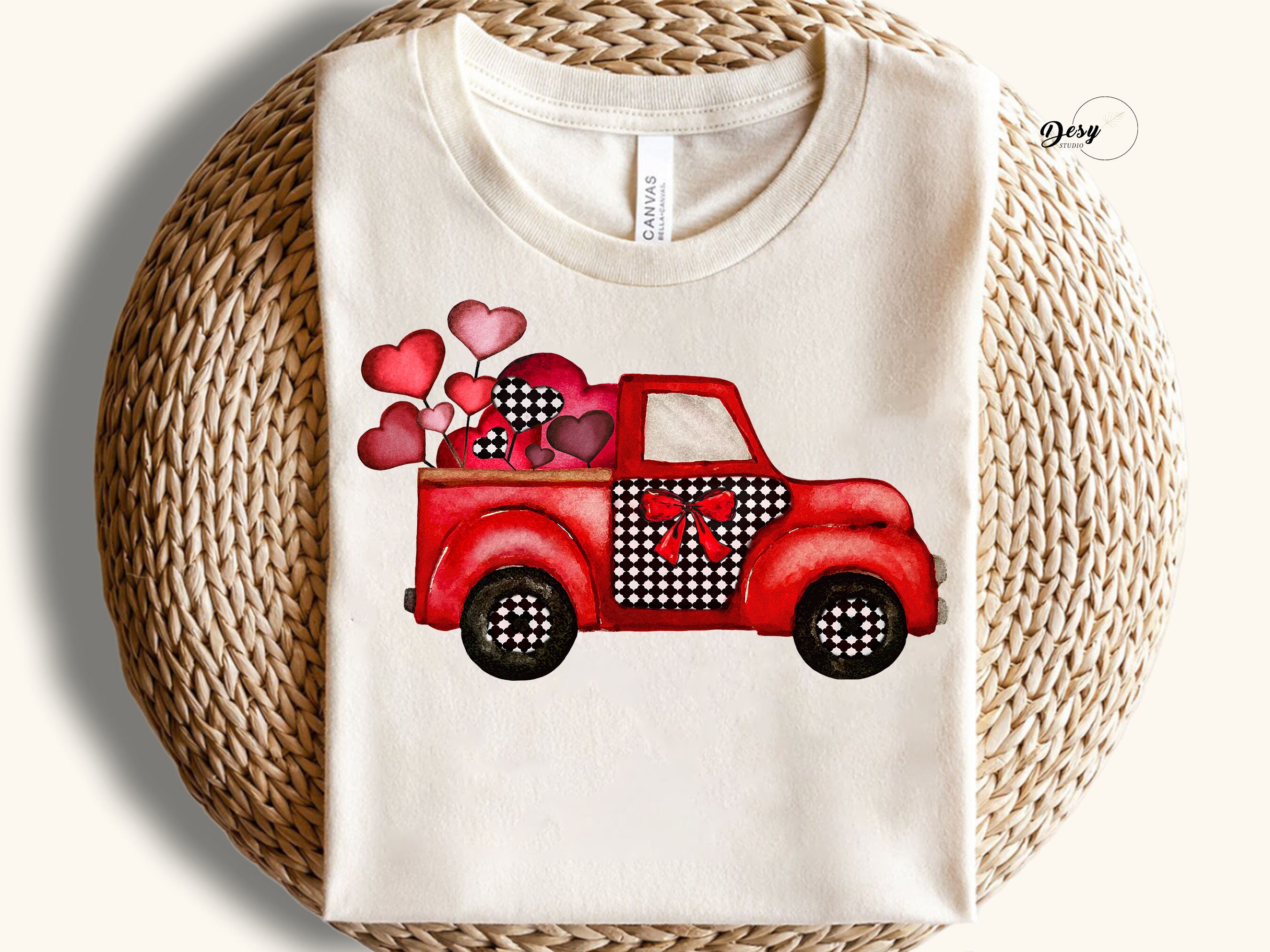 Valentines Watercolor Clipart Red Truck Hearts Love - Etsy