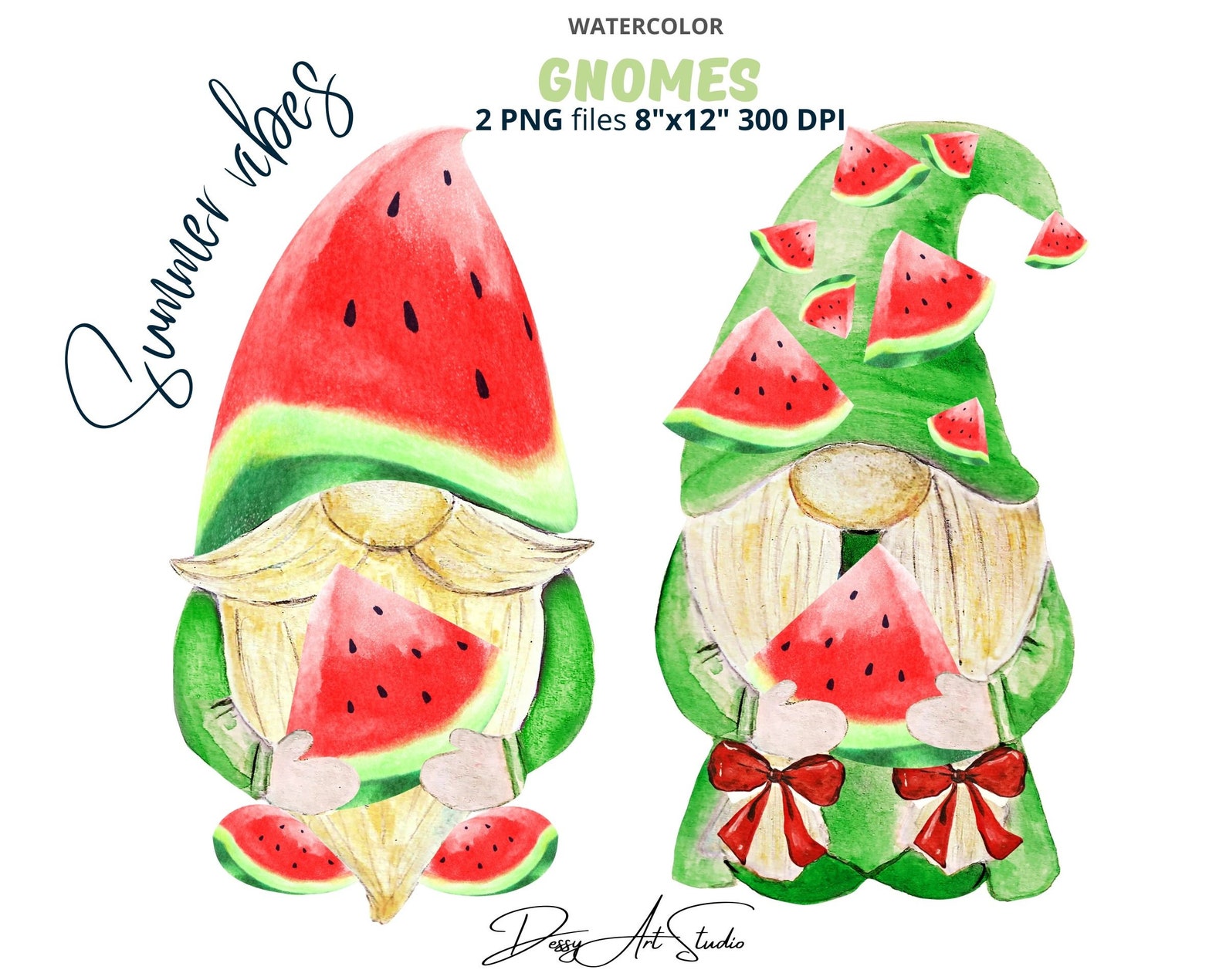 Watercolor Gnomes Clipart Watermelon Gnomes Summer Clipart - Etsy