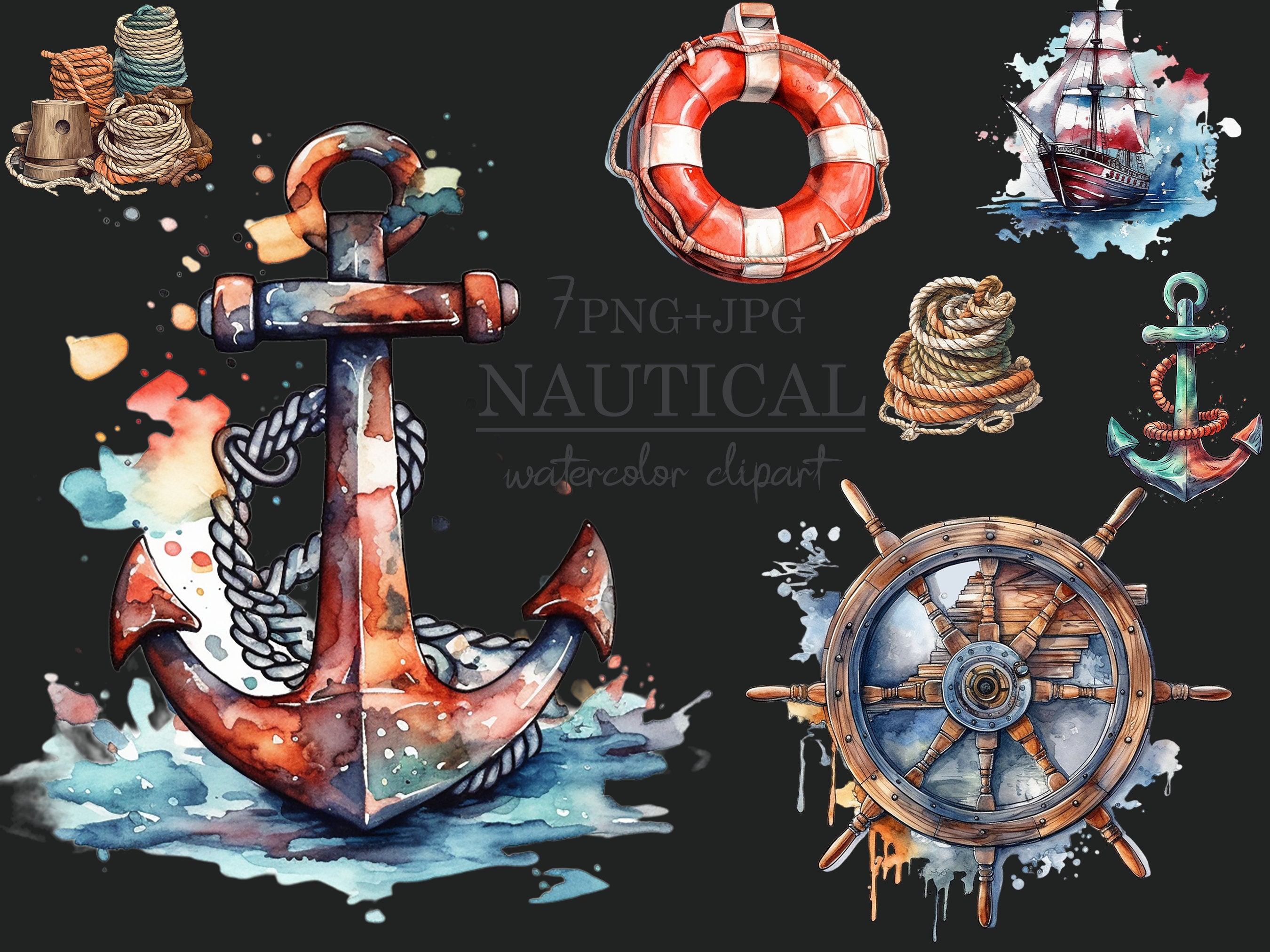 Nautical Watercolor Clipart, Sea Illustration PNG, Watercolor Clipart ...