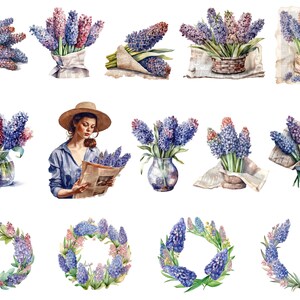 Watercolor Hyacinths Clipart, Flowers Clipart, Watercolor Bundle Set, Instant Download, PNG - Etsy