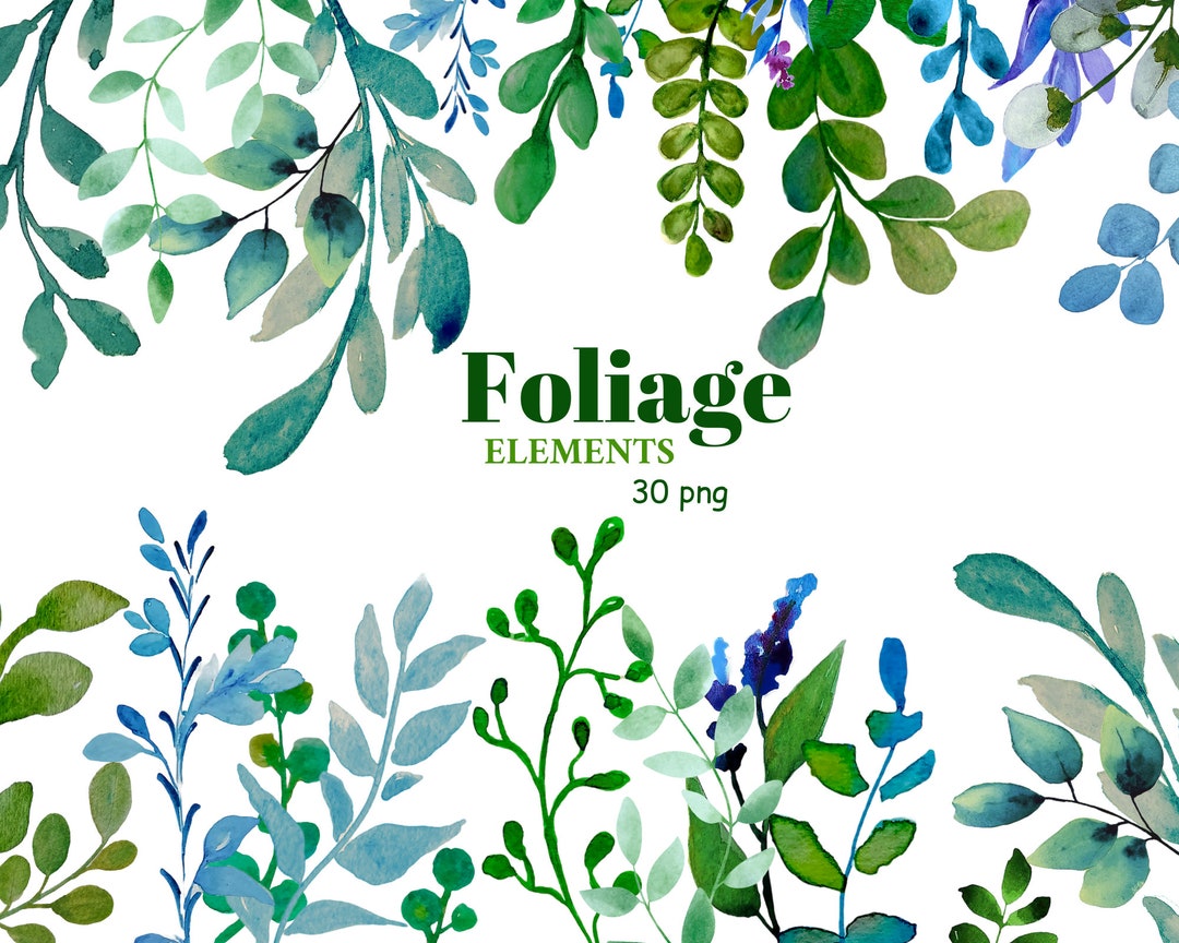 Watercolor Clipart Green Leaves Branches Leaves Green Bright Emerald ...
