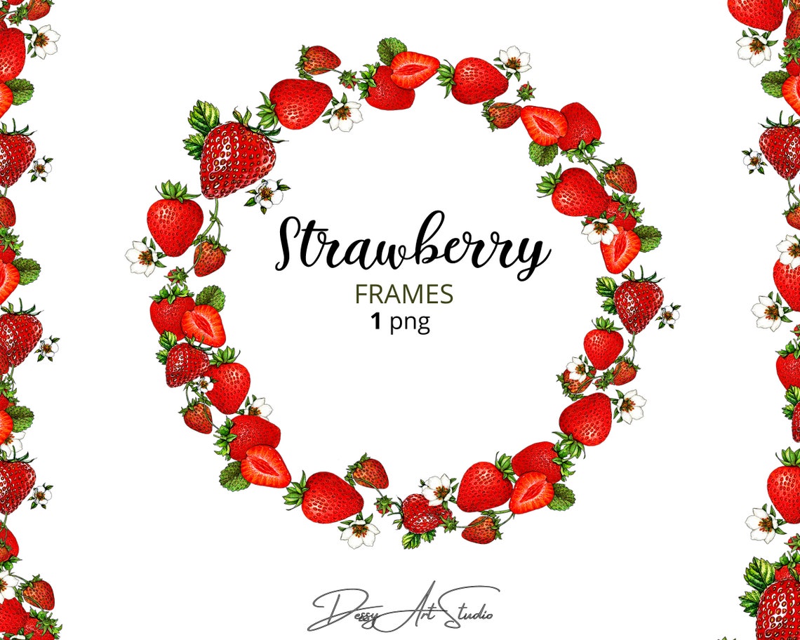 Strawberry Frame Png Frame Summer Clipart Instant Download - Etsy