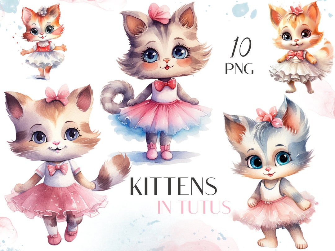 Watercolor Kittens in Tutus Clipart, Kittens PNG, Nursery Clipart ...