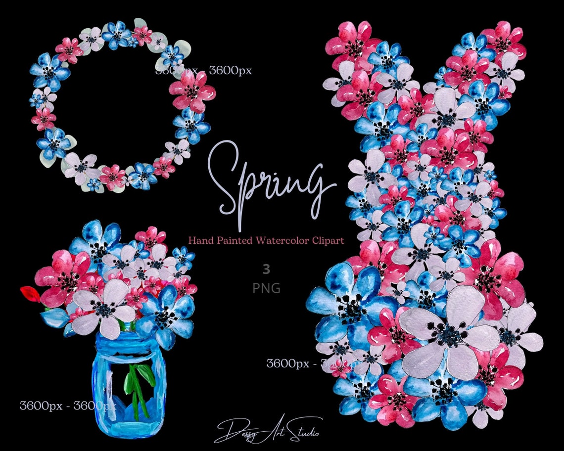 Watercolor Spring Clipart Floral Bunny Wreath Vase Spring - Etsy