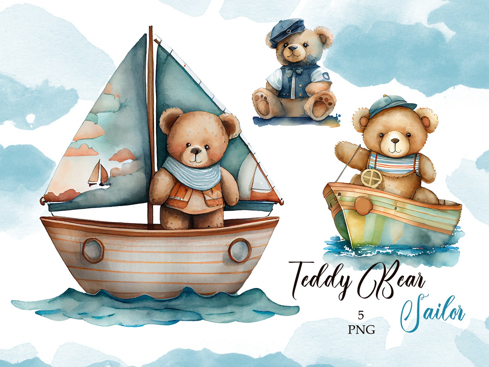 Teddy Bear Sailor Clipart Baby Shower Nursery Art Sailor - Etsy