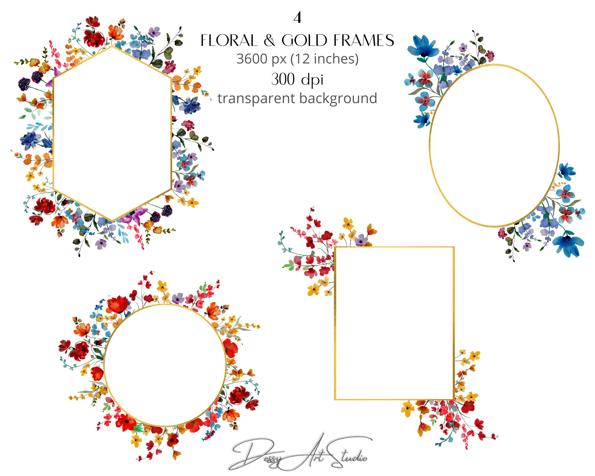 Wildflowers Frames Watercolor Floral Clipart Wildflower Frames - Etsy