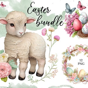 Easter Bundle Clipart, Floral Spring Clipart Watercolor Easter, Instant ...