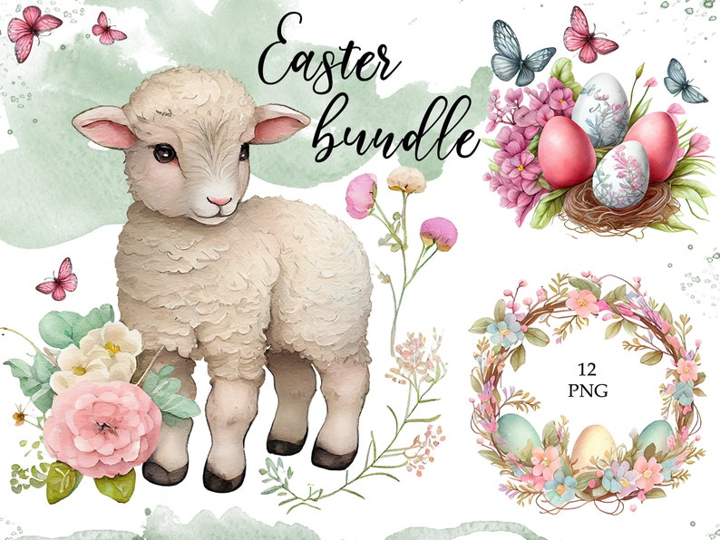 Easter Bundle Clipart, Floral Spring Clipart Watercolor Easter, Instant ...