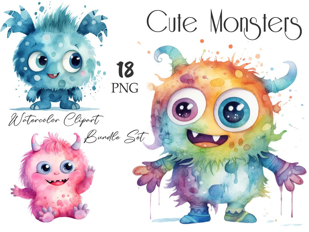 Watercolor Cute Monsters Clipart Bundle, Nursery Decor, Watercolor ...