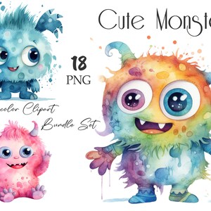 Watercolor Cute Monsters Clipart Bundle, Nursery Decor, Watercolor ...