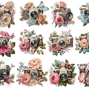 Floral Cameras Clipart, Cameras Png, Vintage Clipart, Retro Clip Art ...