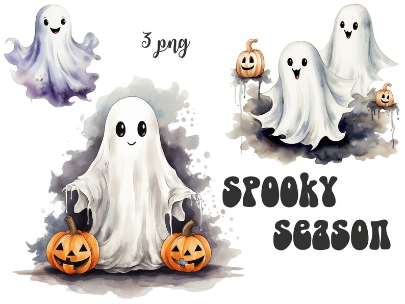 Cute Nursery Clipart, Watercolor Halloween Clipart, Spooky Season PNG ...