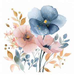 10 Abstract Flowers Clipart, Blue and Pink Gold Flower, Flowers PNG ...