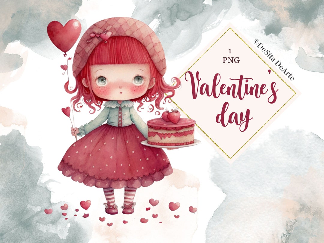 Valentine's Day Clipart, Cute Girl Png, Watercolor Clipart, Instant ...