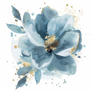 10 Abstract Flowers Clipart, Blue Gold Flower, Flowers Print, Printable ...