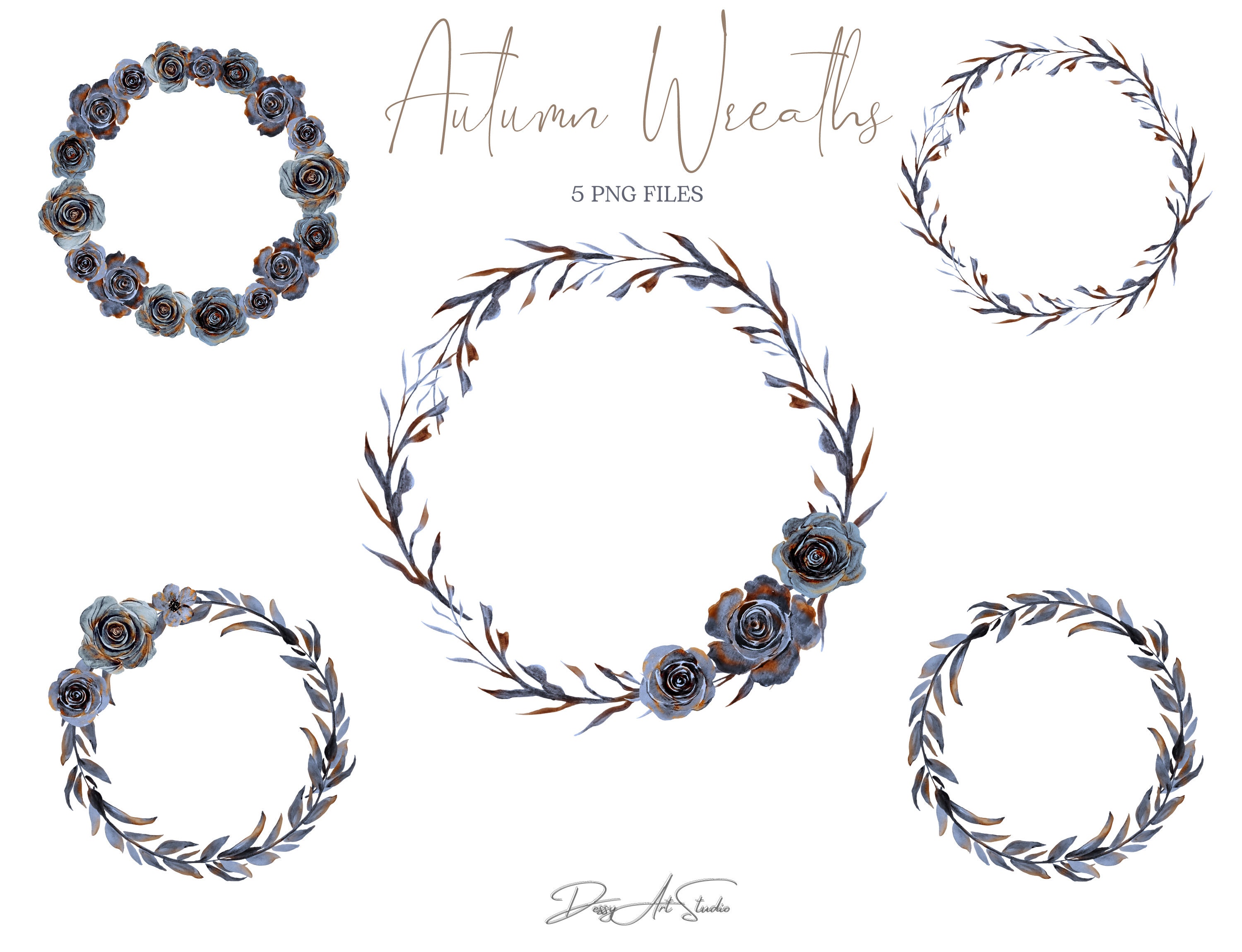 Autumn Floral Wreath Clip Art Floral Frame Floral Roses - Etsy