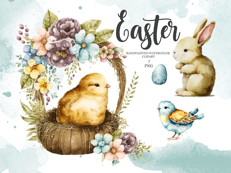 Watercolor Easter Clipart Happy Easter Digital Download PNG - Etsy