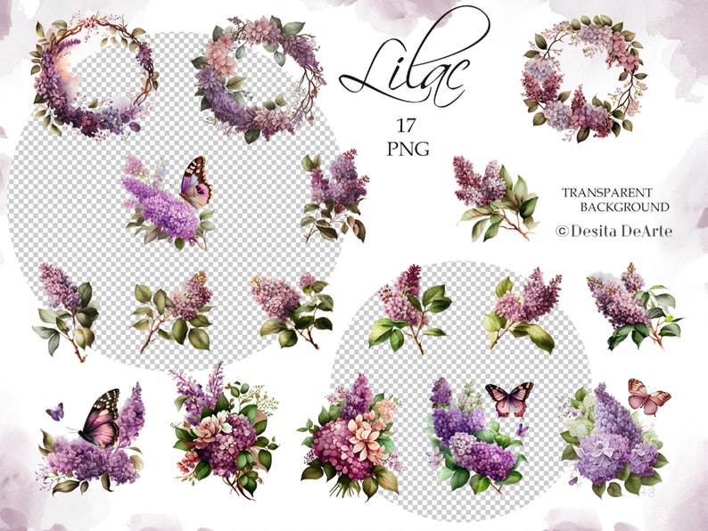 Watercolor Lilac Clipart Png Lilac Clip Art Wedding - Etsy