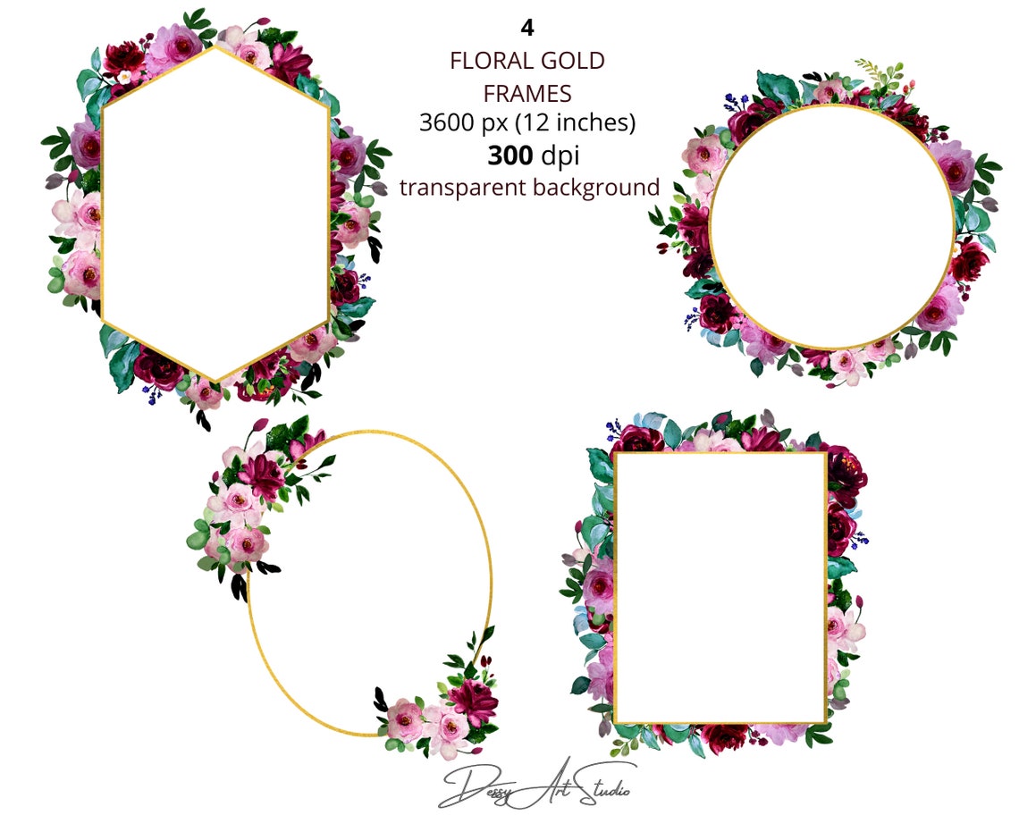 Burgundy Roses FRAMES Clipart Border Spring Summer Flowers - Etsy