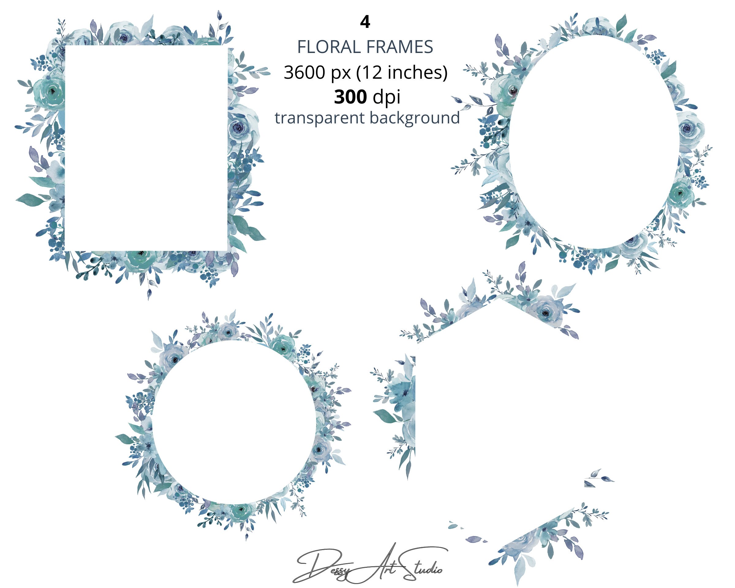 Frames With Blue Roses Watercolor Floral Clipart Flower Frames - Etsy