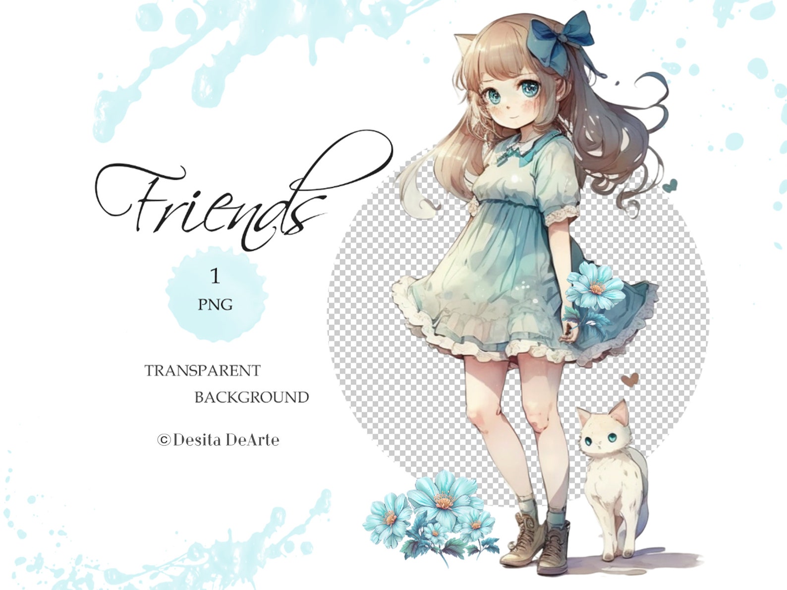 Friendship Clipart Watercolor Girl and Cat Friends Nursery - Etsy