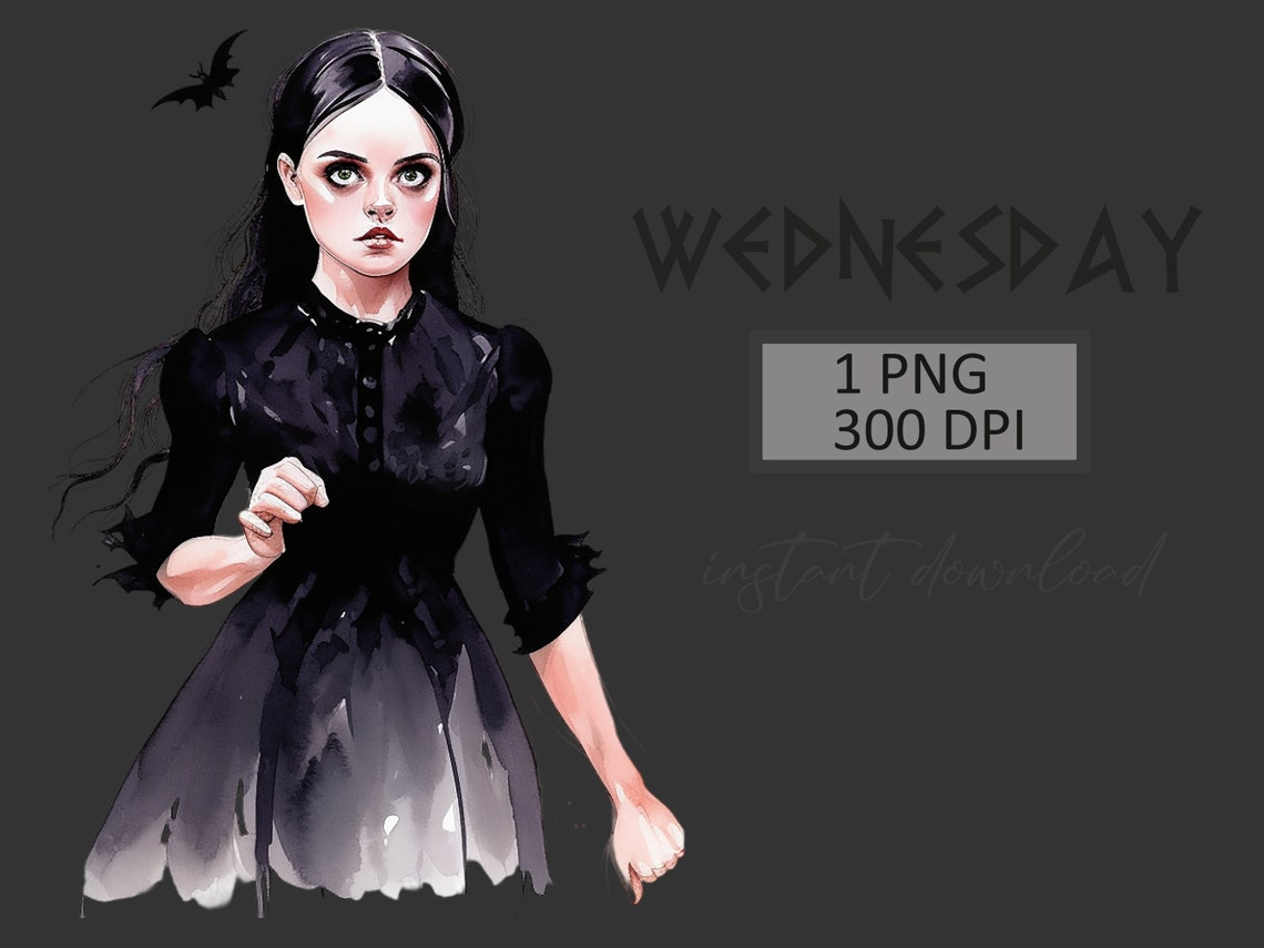 Wednesday Addams Clipart, Wednesday PNG, Gothic Girl, Girl Llustration ...