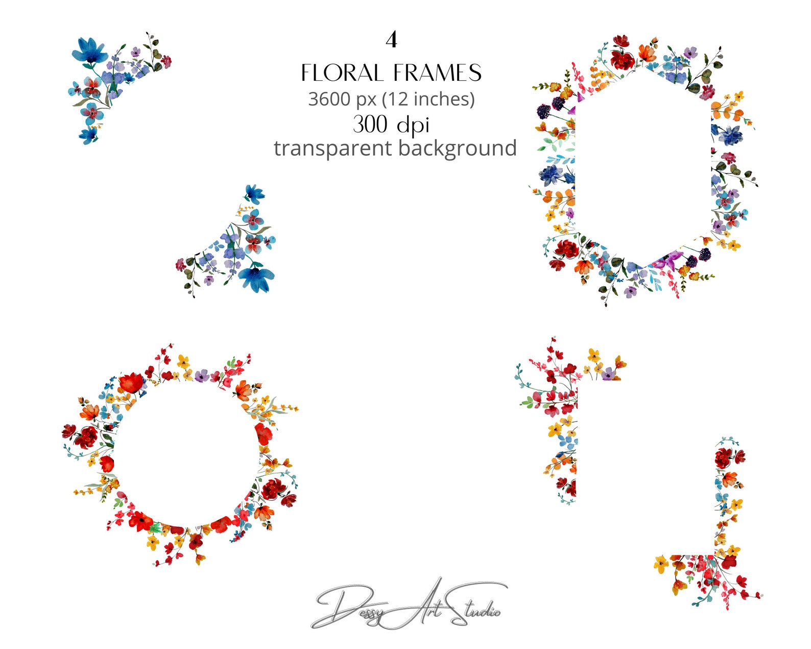 Wildflowers Frames Watercolor Floral Clipart Wildflower Frames - Etsy