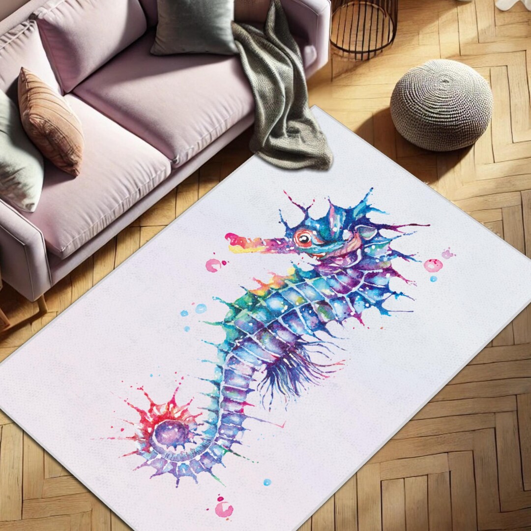 Sea Horse Figure Rug, Scuba Themed Rug, Diver Gift, Ocean Themed Rug ...