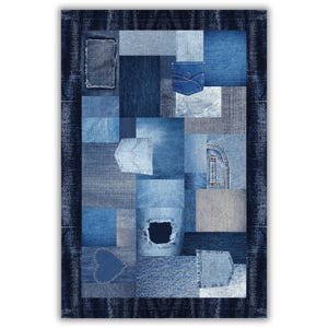 Stylish Denim Look Area Rug, Vintage Denim Patchwork Printed Rug, Jeans ...