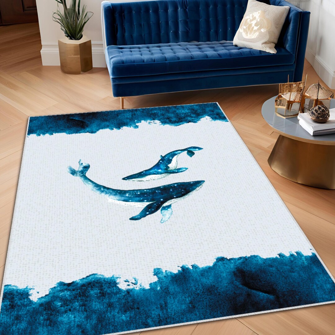 Whale Pattern Printed Rug, Ocean Themed Rug, Whale Figure, Scuba Gift ...