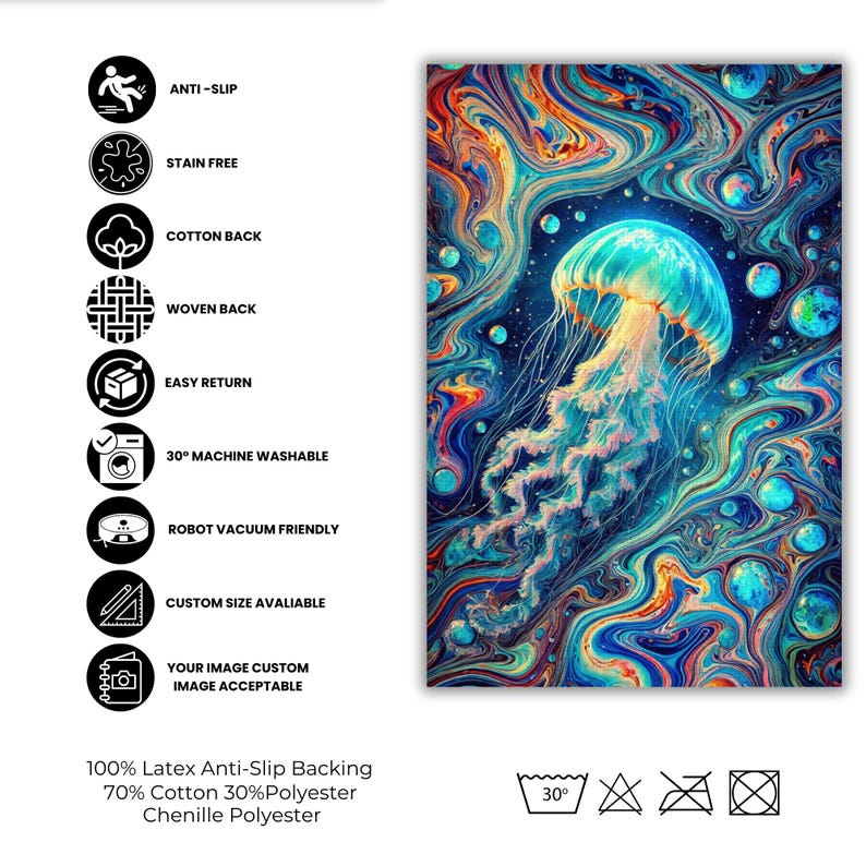 Psychedelic Jellyfish Rug: Vibrant Ocean Art, Coastal Home Decor - Etsy