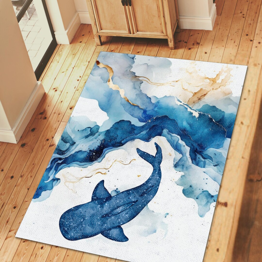 Blue Whale Pattern Rug, Ocean Rug, Whale Figure, Scuba Gift, Diver Gift ...