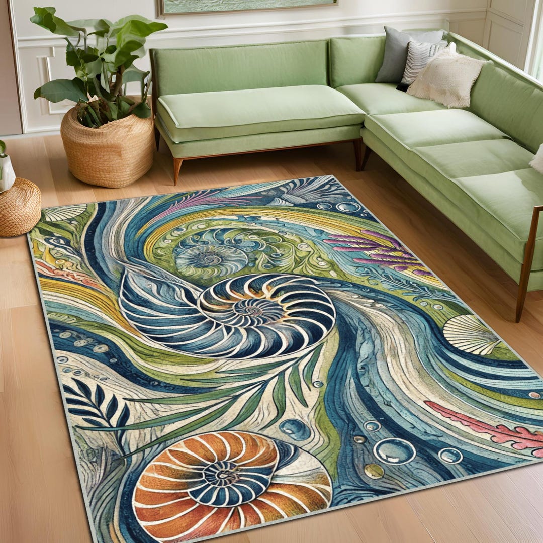 Nautilus Shell Rug: Vibrant Marine Life Art, Non-slip Woven Rug - Etsy