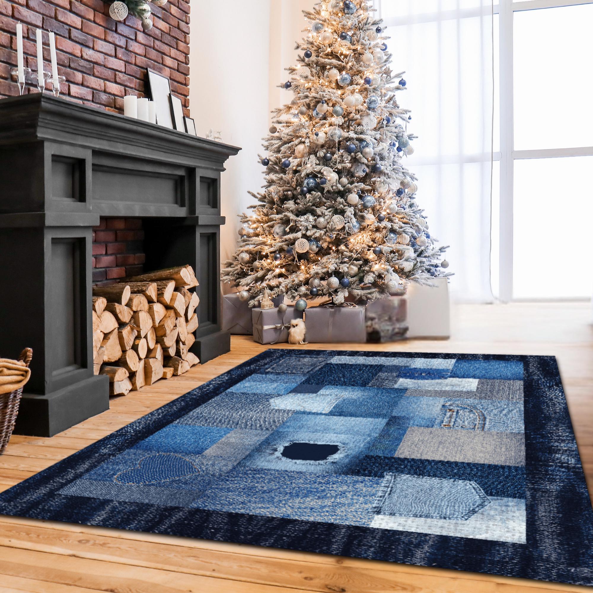 Denim Patchwork Area Rug: Woven Blue Jeans Design - Etsy
