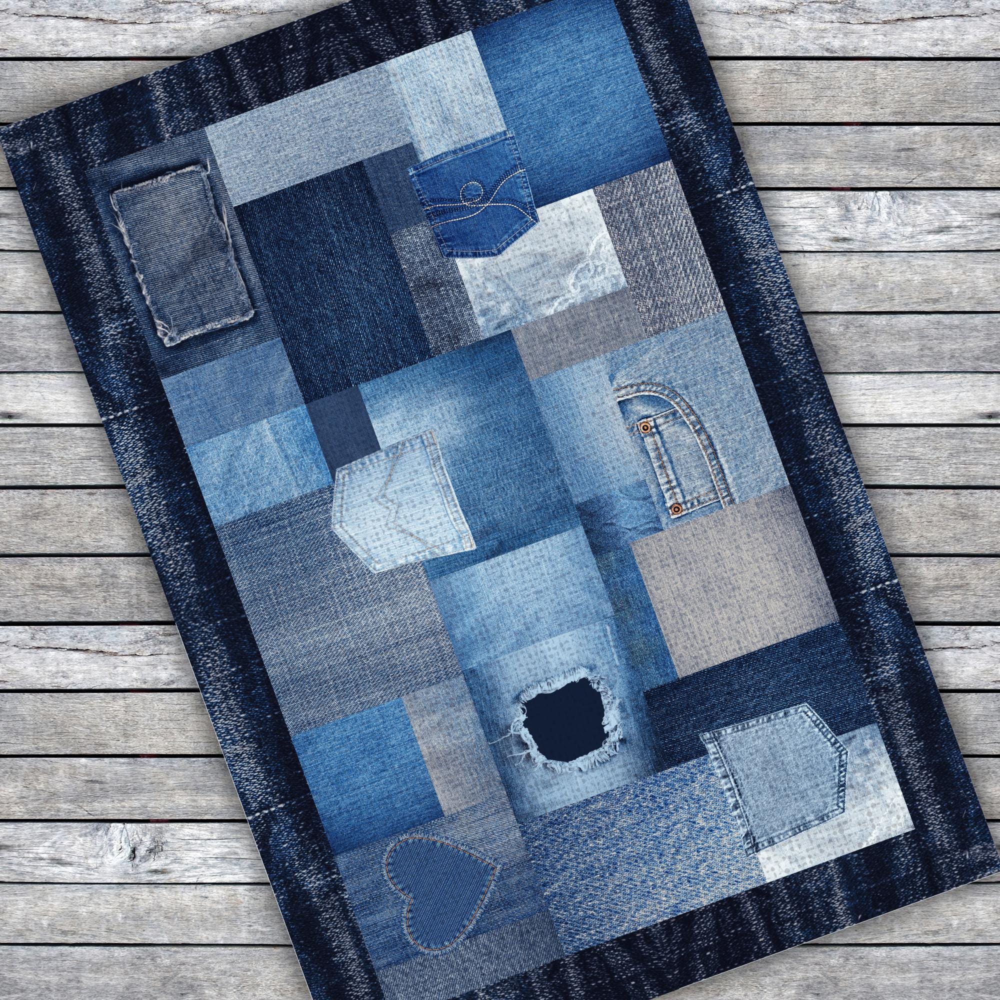 Stylish Denim Look Area Rug, Vintage Denim Patchwork Printed Rug, Jeans ...