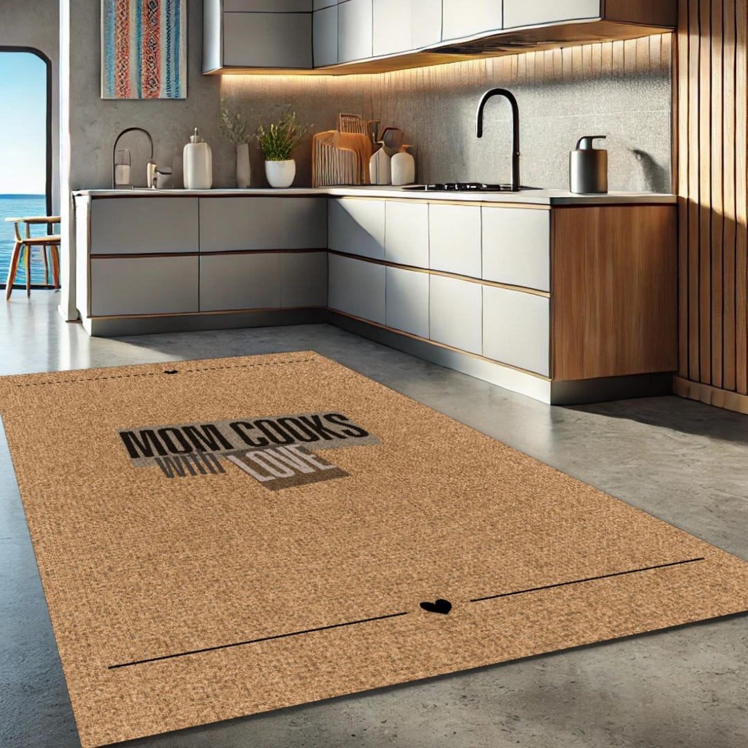 Jute Look Mom's Cozy Kitchen Rug, Anti-slip Mat, Cooking Themed Rug ...
