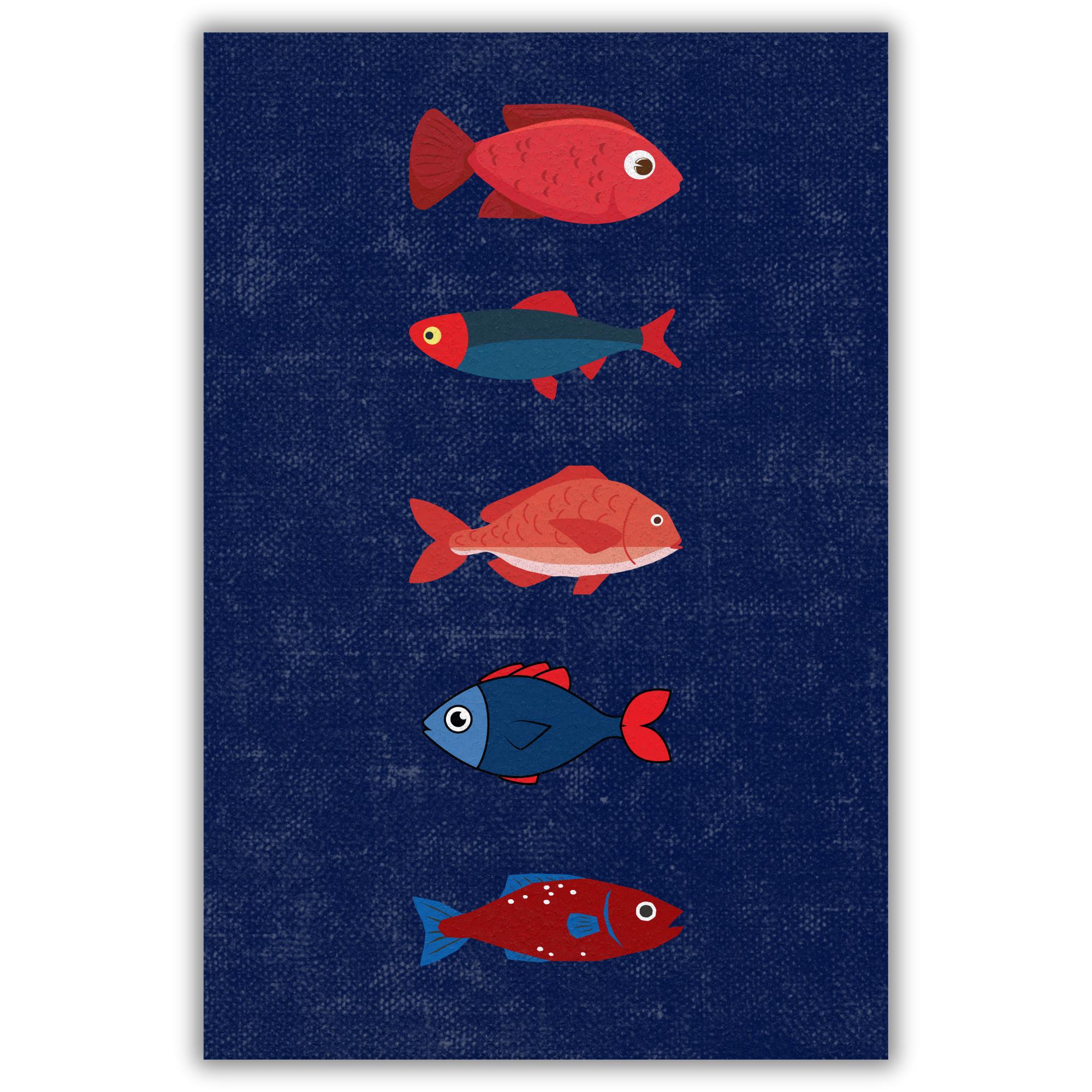 Deep Blue Fish Rug, Nautical Fish Print Rug, Ocean Themed Digital Art ...