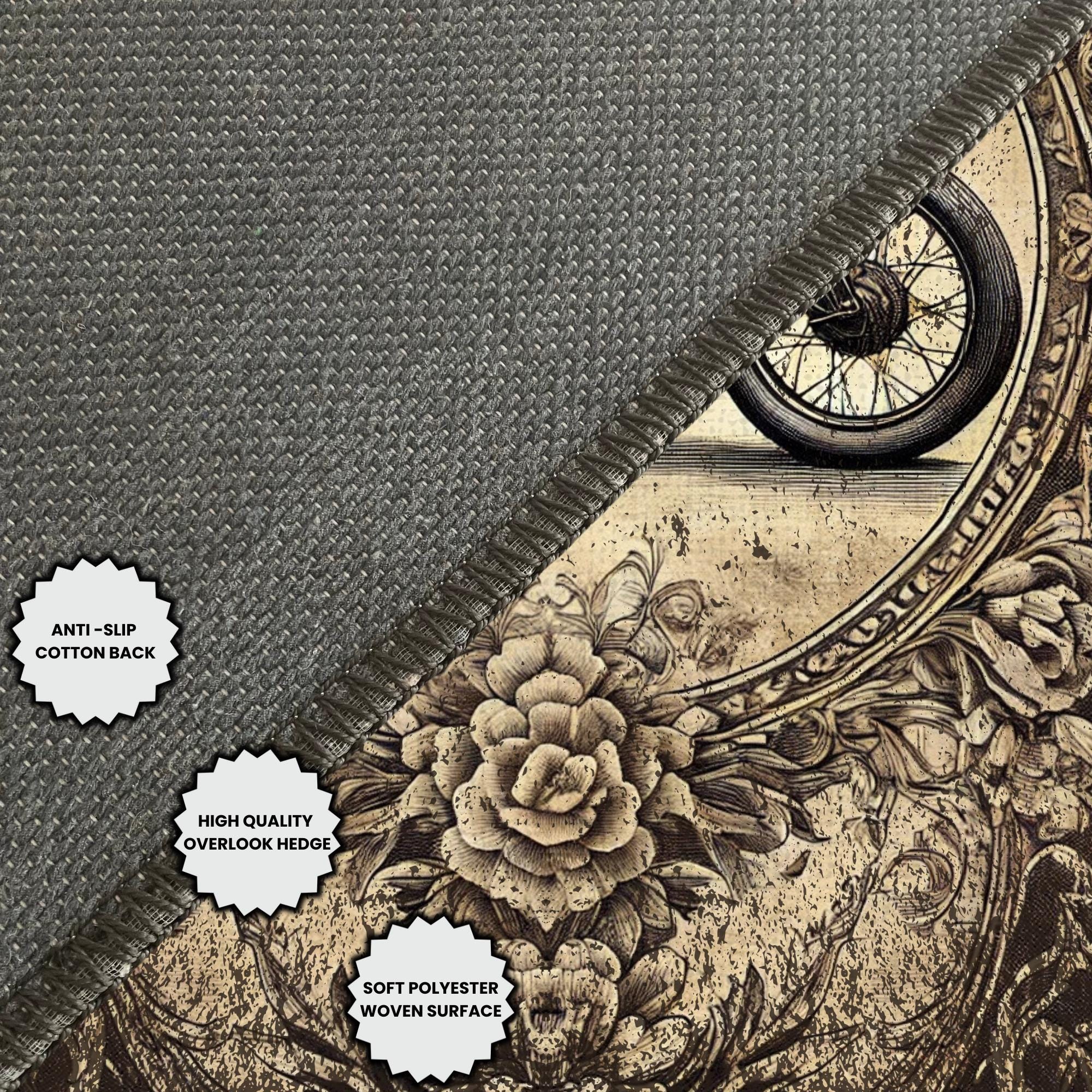Vintage Motorcycle Rug: Retro Biker Art, Floral Accents - Etsy