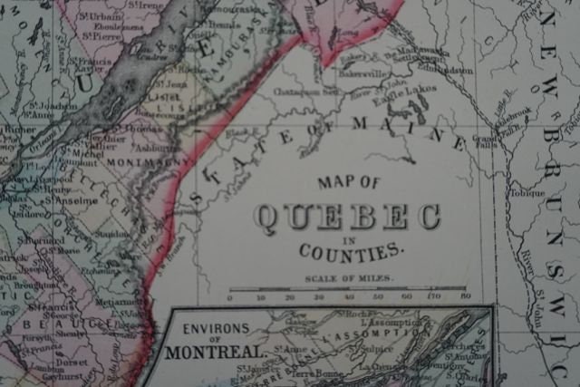 1870 Quebec / Montreal Original Vintage Map Hand-colored - Etsy Sweden