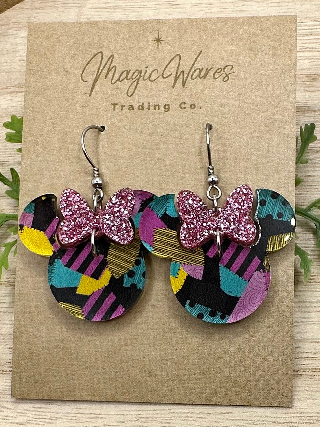 Jacks Valentine, Sally Pink Glitter Bow Dangle Earrings, Laser Cut ...