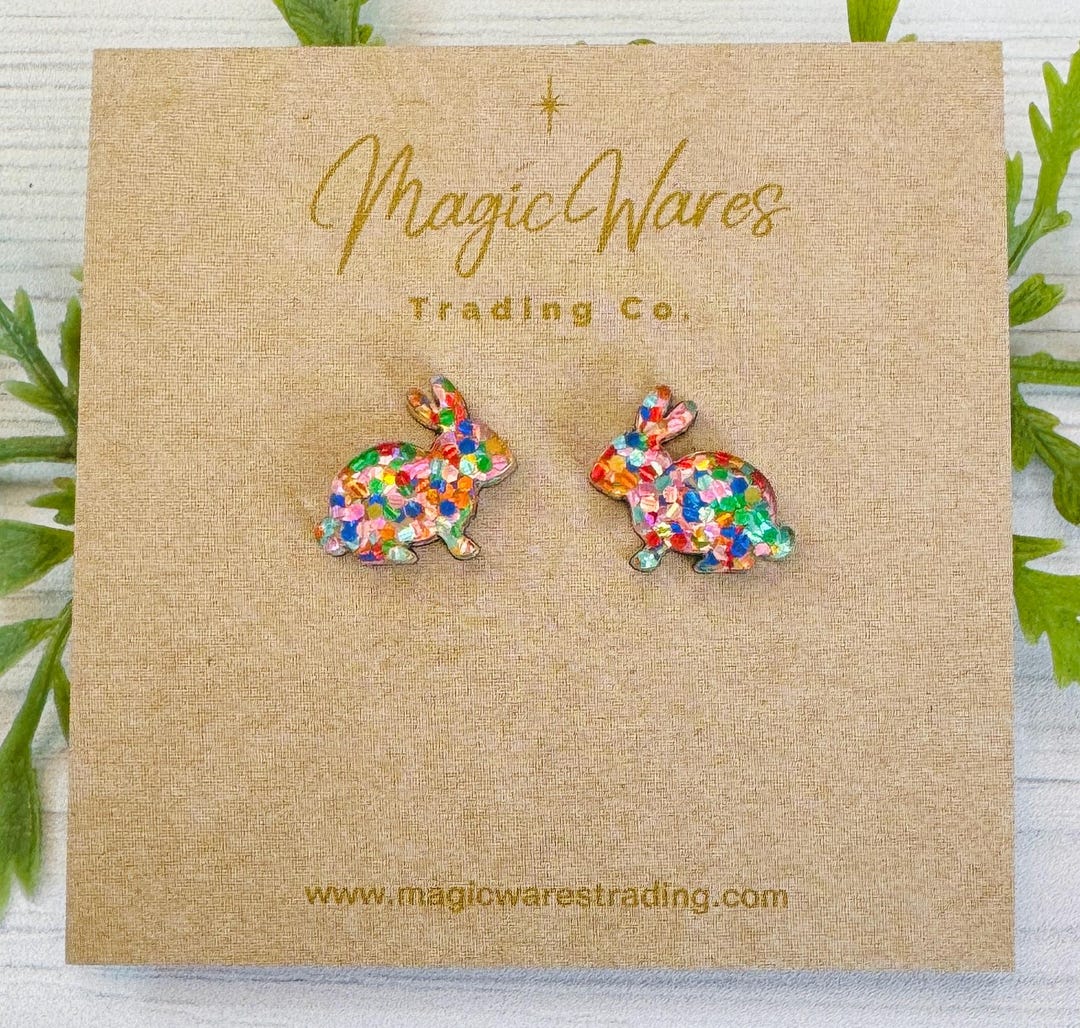 Bunnies Confetti Glitter Laser Cut Acrylic Stud Earrings, Laser Cut Glitter Post Earrings ...
