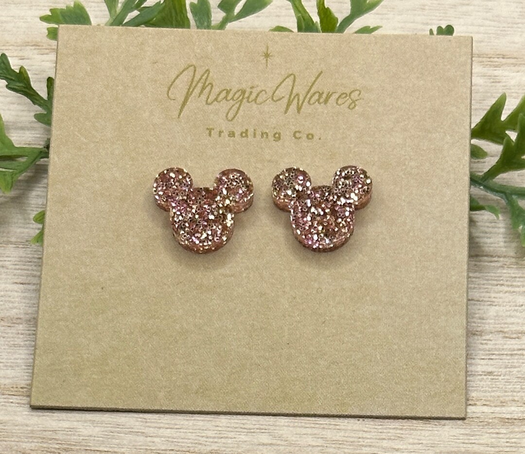 Rose Gold Glitter Mouse Head Studs, Stainless Steel Posts, Clip-ons ...